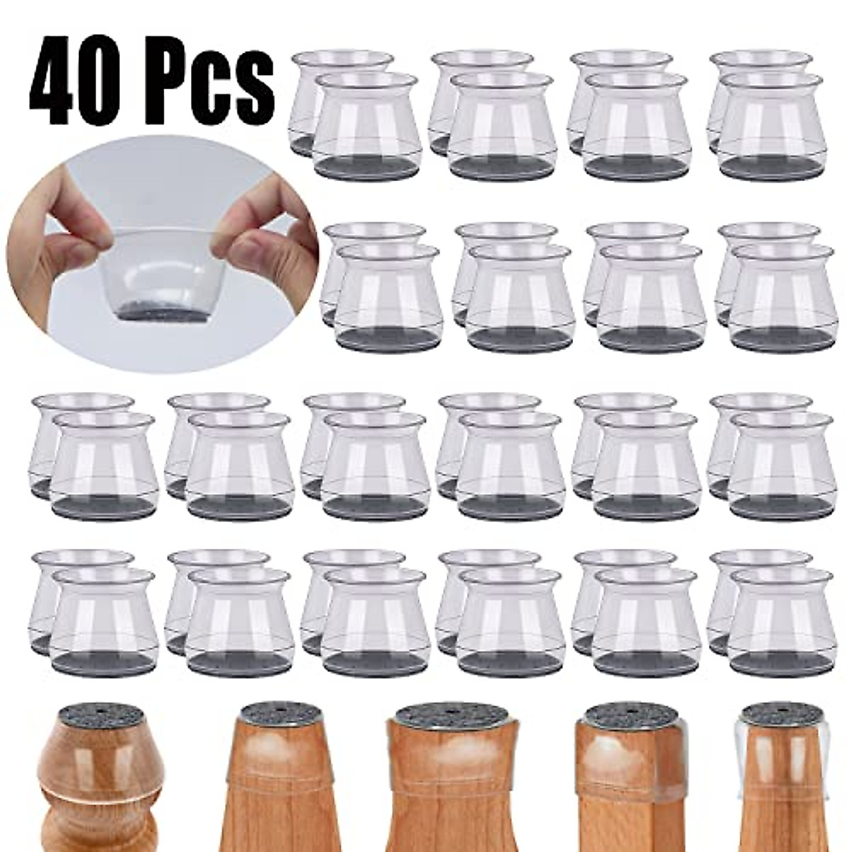 BUMACO 40Pcs Chair Leg Floor Protectors Silicone Covers to Protect Floors, Circular,Round,Square (Large Clear Fit 1.3"-2")