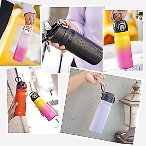 Konokyo Insulated Water Bottle with Straw and Carry Loop,18 oz Stainless Steel Double Wall Vaccum Metal Water Flask with Leak-proof Lid,Pink
