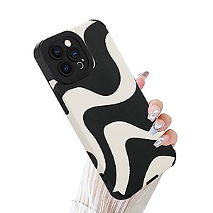 Wlxee iPhone 13 Pro Max Case, Wave Pattern Mobile Phone Case with Camera Protector, Soft Silicone Bumper for Female Girls - Black White