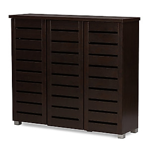 Wholesale Interiors Baxton Studio Adalwin Modern and Contemporary 3-Door Dark Brown Wooden Entryway Shoes Storage Cabinet