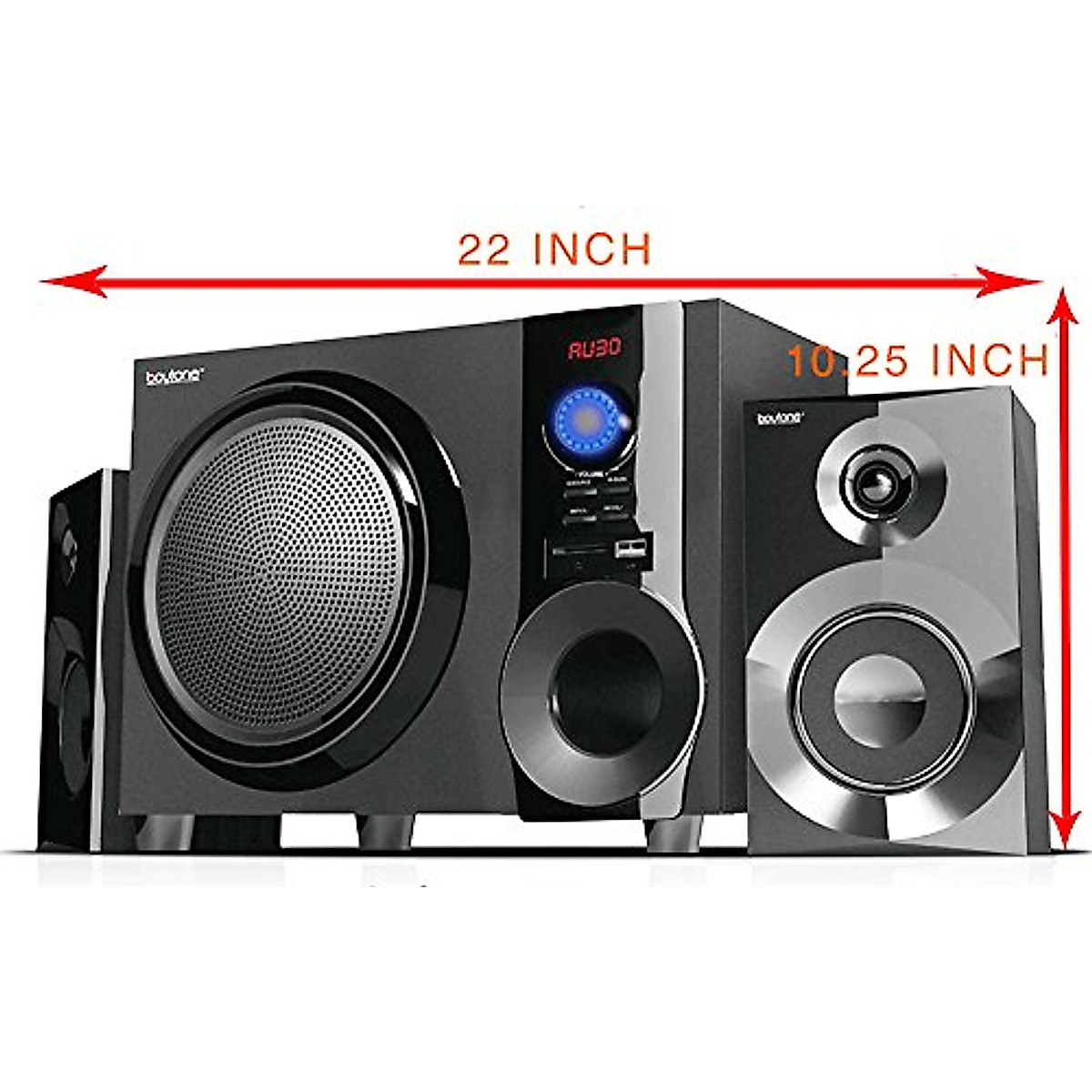 Boytone BT-210FB Wireless Bluetooth Stereo Audio Speaker with Powerful Sound, Bass System, Excellent Clear Sound & FM Radio, Remote Control, Aux-In Port, USB/SD/for Phone's, Laptops, Black, 30 W