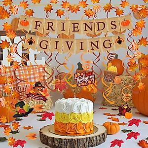 Famoby FRIENDSGIVING Burlap Banner Paper Triangular Bunting Maple leaf Garland Plastic Streamer for Thanksgiving Day Party Decoration
