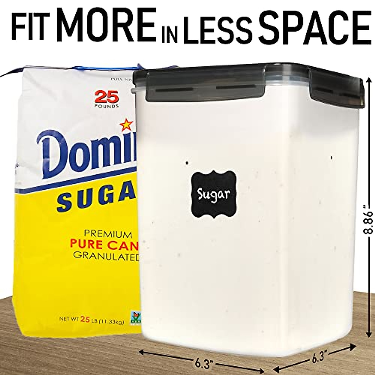 WHITE FEATHER SUPPLIES 4 PC [5.2L / 175 Oz] Large Airtight Food Storage Containers with Lids - Leakproof BPA Free Plastic Kitchen & Pantry Organization for Sugar, Flour & Rice + 4 Measuring Cups
