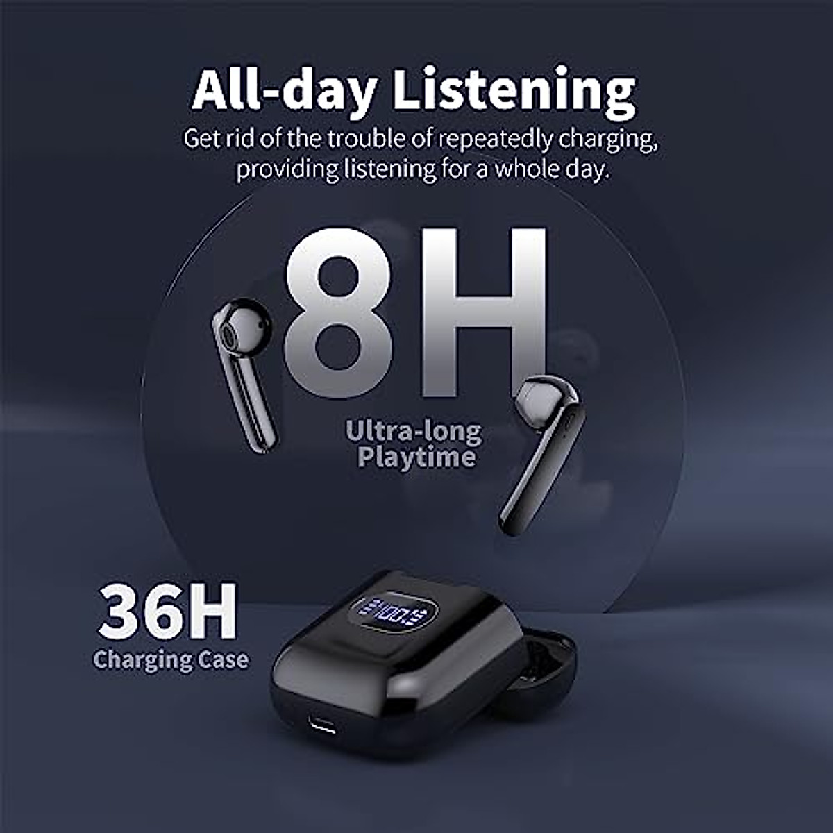 Wireless Earbuds Bluetooth 5.3 Headphones Playback Stereo 36H Battery Life LED Power Display Earbuds with Wireless Charging Case IPX6 Waterproof Bluetooth Earbuds with Mic for Android iOS