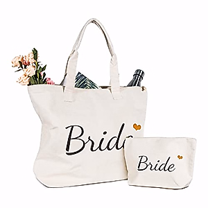 TOPDesign Canvas Tote Bag with Zipper, Bridal Shower Gifts for Bride, Wedding Bachelorette Bride Gifts Shoulder Bag
