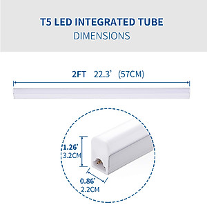 LELEJU LED Shop Light 2FT, 1100lm, 6000K, 10W, LED Under Cabinet Lights and T5 Led Light Fixture, Under Cabinet Lighting, Corded Electric with ON/Off Switch (Pack of 2)