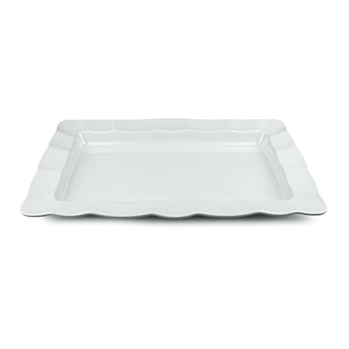 Extreme Consumer Products 22" Rectangular Melamine Scalloped Serving Platter │Outdoor Dining and Patio Parties │Shatterproof and Dishwasher Safe - White