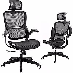 Office Chair Ergonomic Desk Chair - Curved Linear Mesh Seat Lumbar Support HighBack Computer Chair with Headrest Flip-up Armrests, Adjustable Height & Tilt Home Chairs, Swivel Executive Task Chair