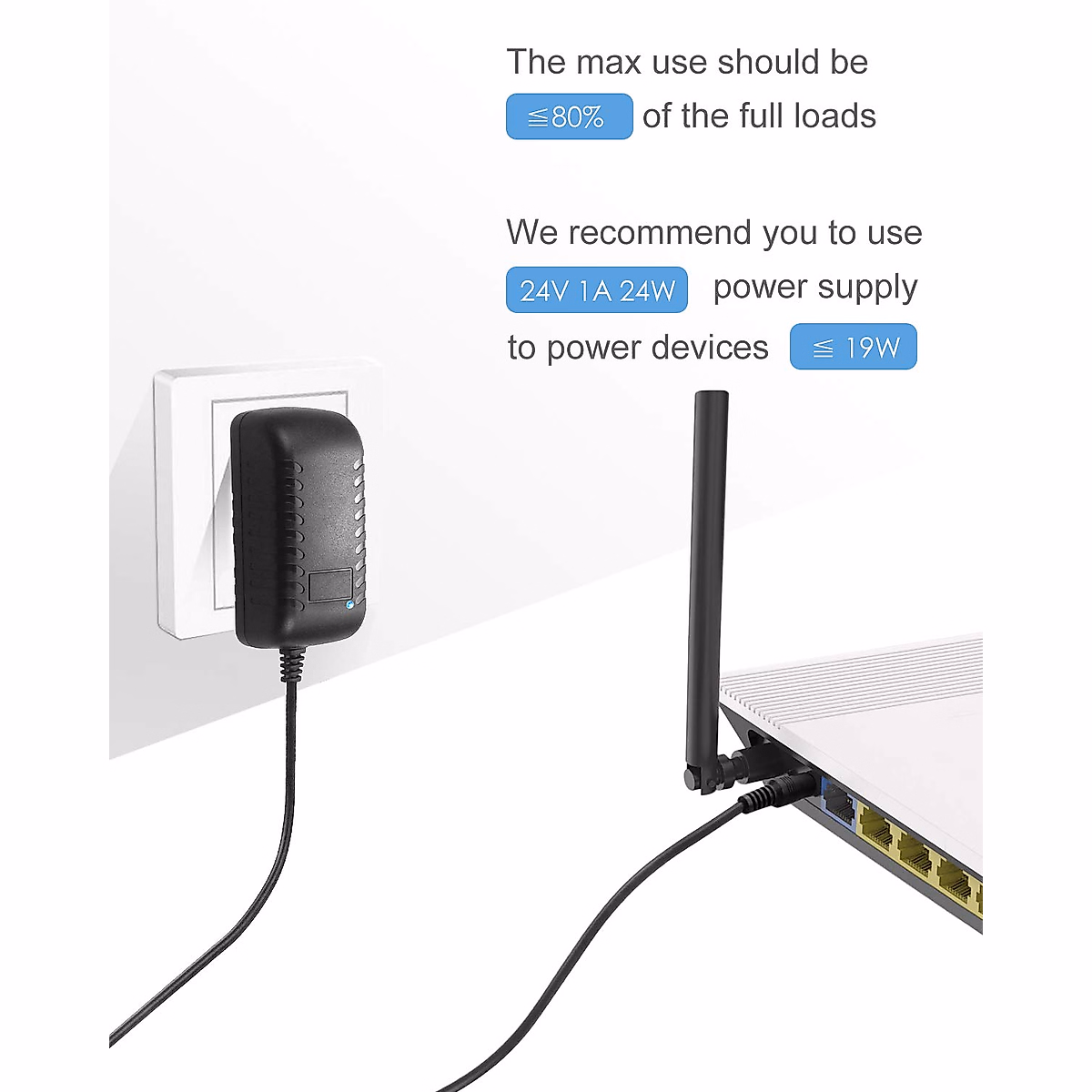 ALITOVE 24V 1A 24W DC Power Supply Adapter 100~240V AC to DC 24 Volt 1 Amp Converter 24 vdc 1000mA 800mA 600mA 400mA 200mA with 5.5mm x 2.5mm 2.1mm Plug for LED Strip Light CCTV Camera DC Pump