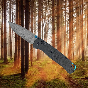 HUAAO EDC Bugout Knife, Axis Lock Pocket Knife with 3'' Damascus Blade Carbon Fiber Handle, Damascus Folding Knife with Thumb Stud Pocketclip