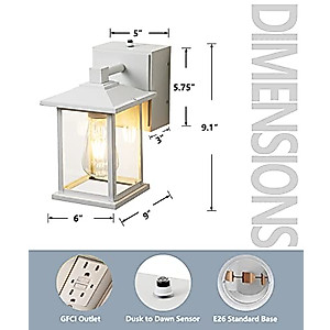 OUPAVOCS Outdoor Lights with GFCI Outlet, Dusk to Dawn Front Porch Lights, Waterproof Exterior Light Fixture, Mate White Outdoor Wall Sconce Wall Mount Outside Patio Lights for House, Garage