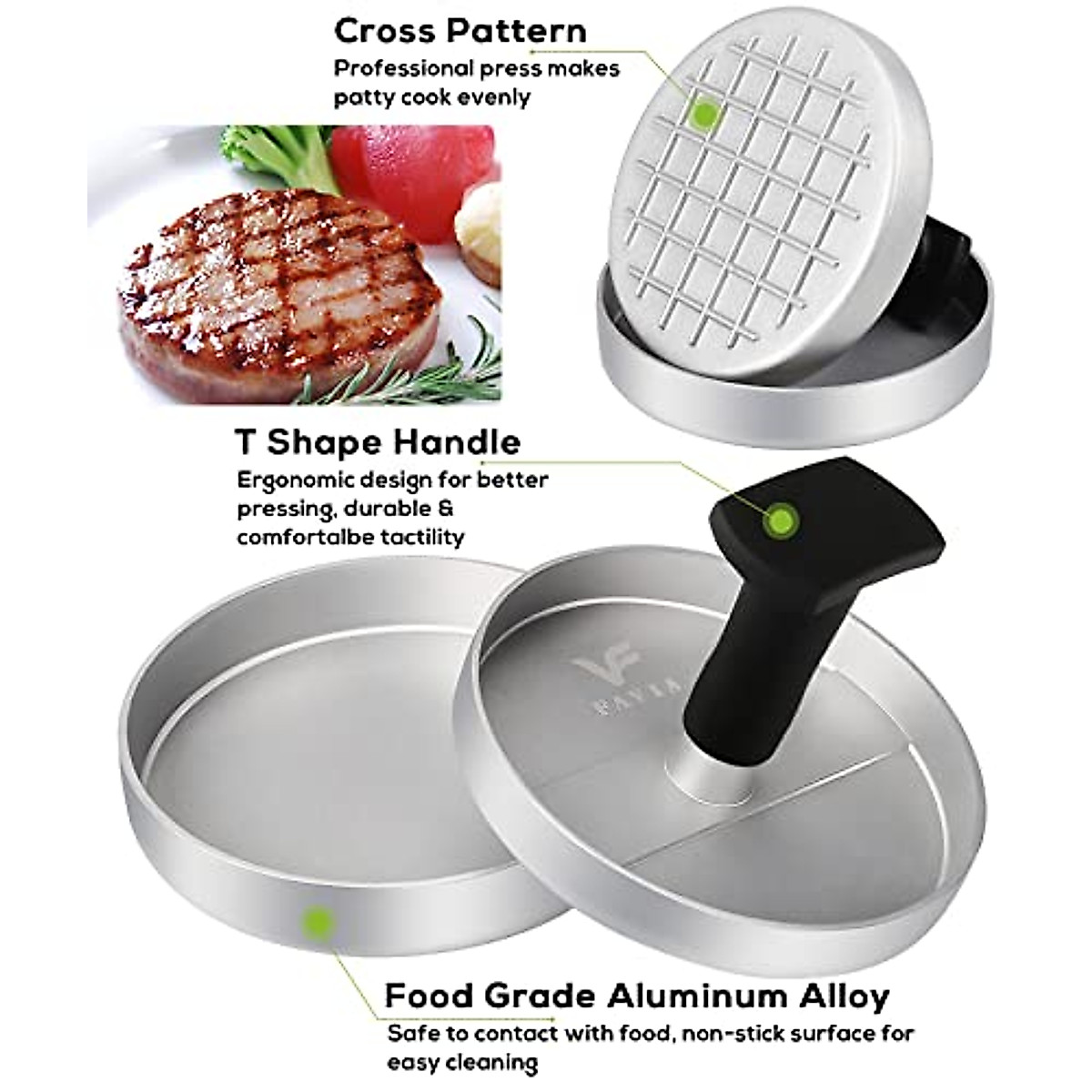 FAVIA Burger Press Patty Maker with 100 Wax Papers Set I Non-Stick Hamburger Meat Mold Ring for Beef Veggie Burger BBQ Barbecue Grill BPA Free Dishwasher Safe