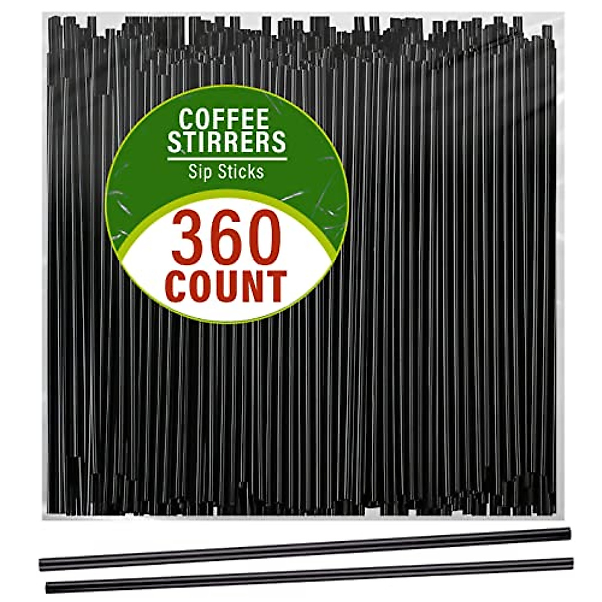 Party Bargains Disposable Coffee Stirrers 5", 360 Count, Black, Plastic Drink Stirrer Sticks, Cocktail Straws Bar Accessories, Hot Chocolate, Tea, Espresso Mixer, Cafes, Bistros, Hot Cold Beverages