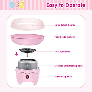 MOMULL Cotton Candy Machine, Mini Cotton Candy Maker for Kids, Pink Vintage Candy Maker for Christmas Gift, Home, Birthday Family Party, Includes 25 Cotton Candy Sticks & Sugar Scoop