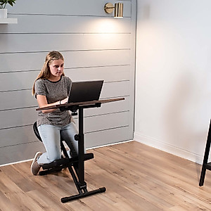 VIVO Kids' Kneeling Chair with 28 x 16 Inch Desk, Young Student Height Adjustable Posture Stool with Tilting Table for Home Study, Max 110 lbs, Black Cushions, Dark Wood Desktop, DESK-KN02D