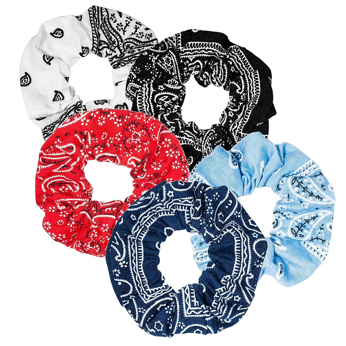 Bandana Print Scrunchies Hair Ties, 5PCS Cotton Hair Elastics for Women