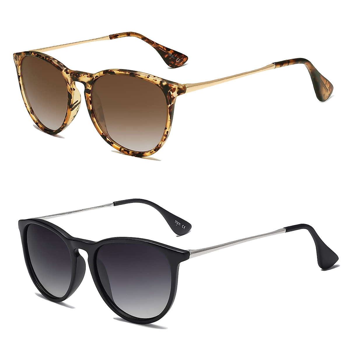 SOJOS Polarized Sunglasses for Women Men Round Classic Vintage Style TR90 SJ2091 (Brown+Black, 63)