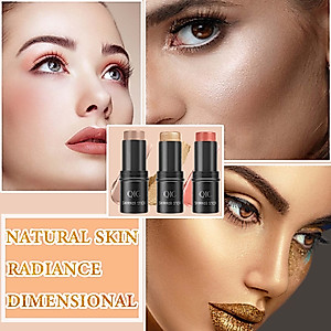 3 PCS Cream Contour Blush Stick,Long Lasting Waterproof Blush Stick for Cheeks&Lips Multipurpose Face Highlighting Concealing Cream,Shimmer Contour Stick Makeup for Women