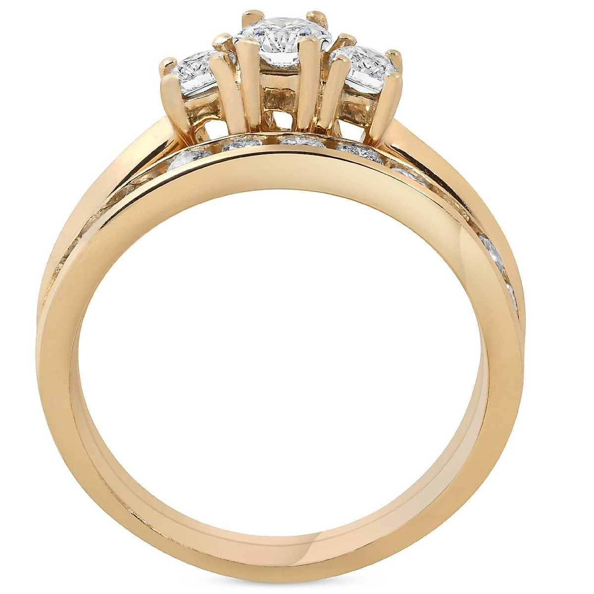 14k Yellow Gold 1ct Diamond Engagement Wedding Ring Set 3Stone Channel Set Round - Size 9