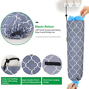 Large Grocery Bags Holders Bulk 2 Pack Heavy Duty Lightweight Plastic Sack w Hanging Loop Washable Shopping Bag Storage Dispensers for Garbage Bags Organizer with Drawstring Grey Cute Geometric Design
