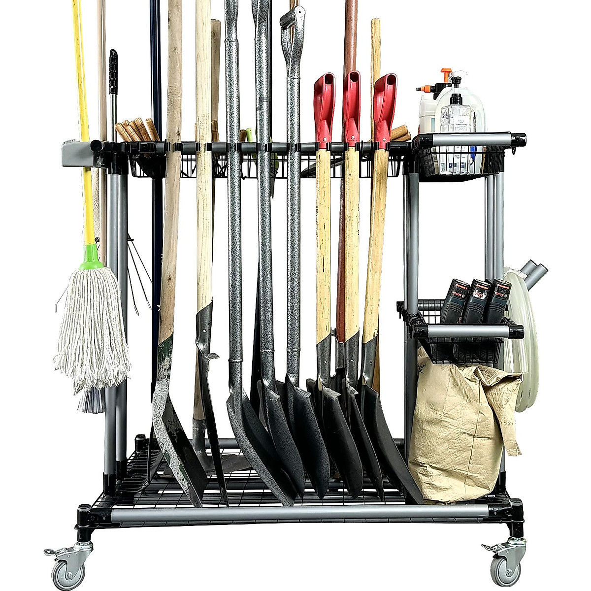 QTJH Mobile Garden Tool Storage Rack with Brakes – The Ultimate Organizer for Your Gardening Tools