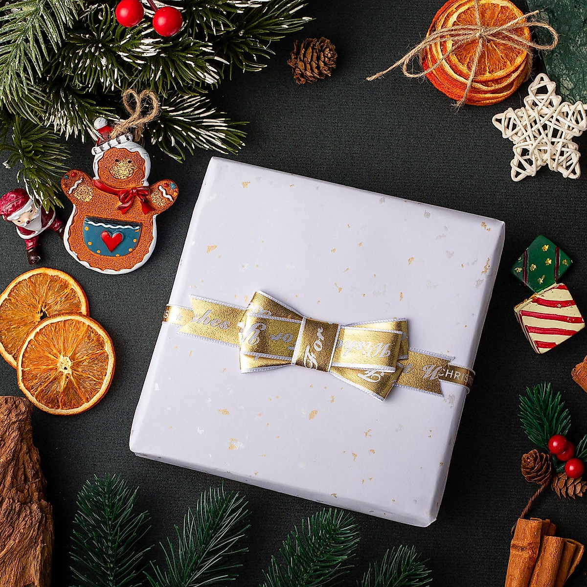 Homeral Wrapping Paper Roll-17inch x 16.5ft White with Silver and Gold Foil Flake for Christmas, Birthday, Wedding, Bridal Shower, Anniversaries, Party