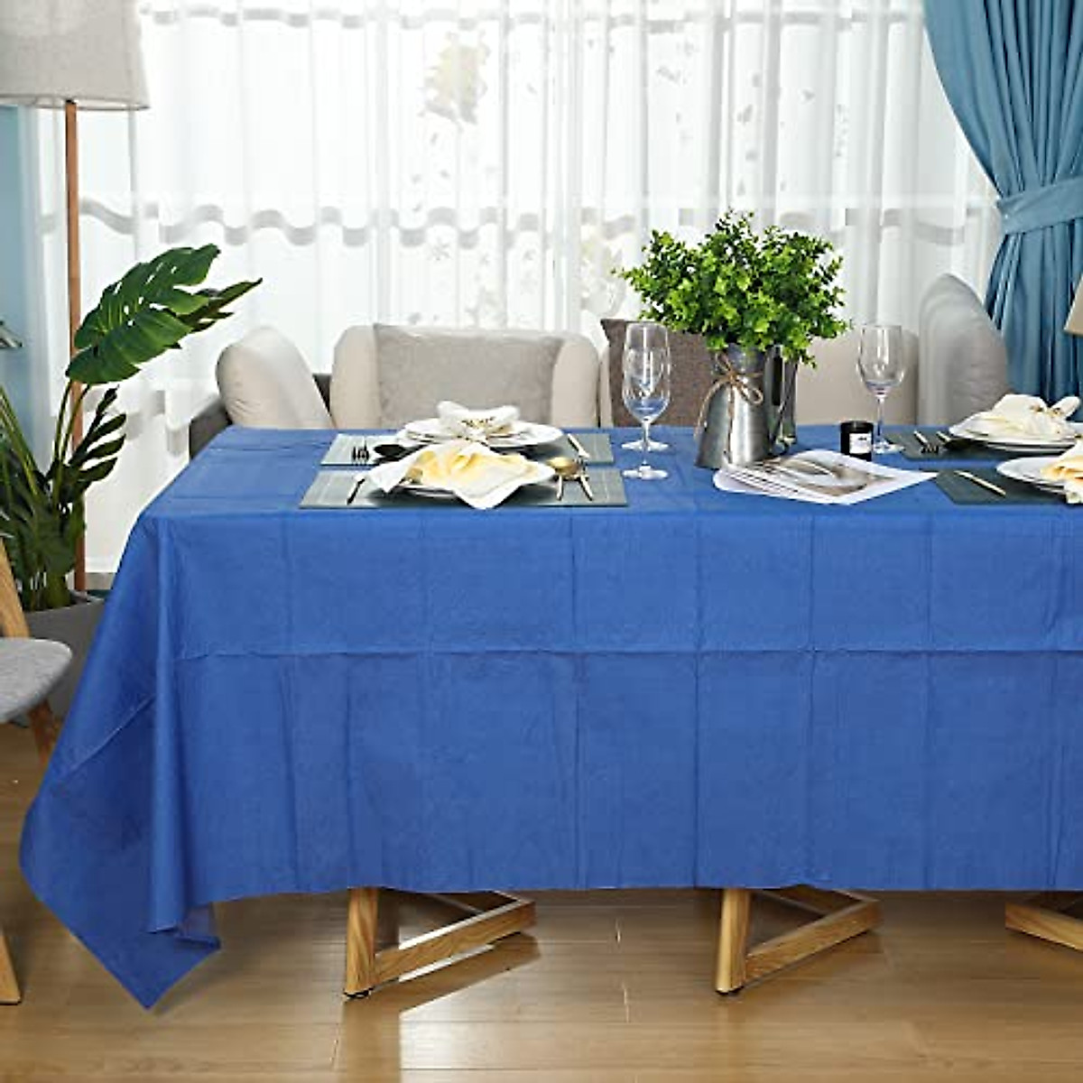 Jeyiour 15 Pcs Royal Blue Disposable Tablecloth Bulk 3 Ply Paper Plastic Rectangular Table Cover for Party Dining BBQ Picnic Buffet Camping Birthday Wedding Holiday, 54 x 108 Inches