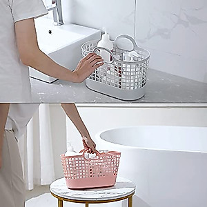 rejomiik Portable Shower Caddy Basket, Plastic Storage Soft Carry Tote with Handles Drainage Organizer Toiletry Bag Box for Bathroom, College Dorm Room Essentials, Kitchen, Camp, Gym - Blue