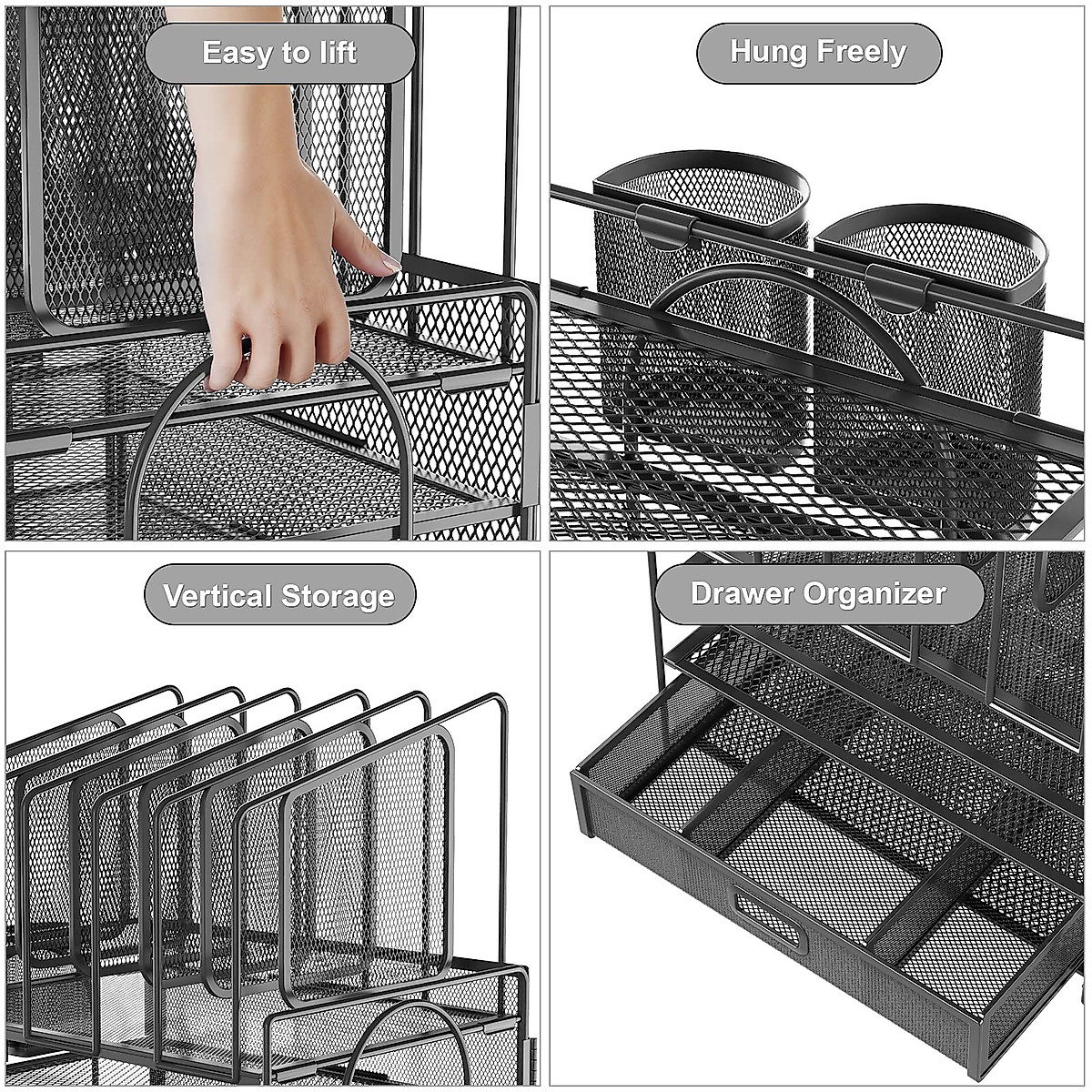 Marbrasse Desk Organizers, 4-Tier Mesh Desk File Organizer with 5 Vertical File Holders and 2 Pen Holders, Multifunction Desktop Organizer,Desk Organizers and Accessories for Home Office (Gray)