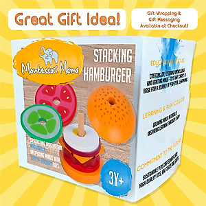 Montessori Mama Stacking Hamburger Toy, Create a Burger Sequencing Stacker, Food Stacking Toys Hamburger, Multi Cultural Play Food Sorting Toy