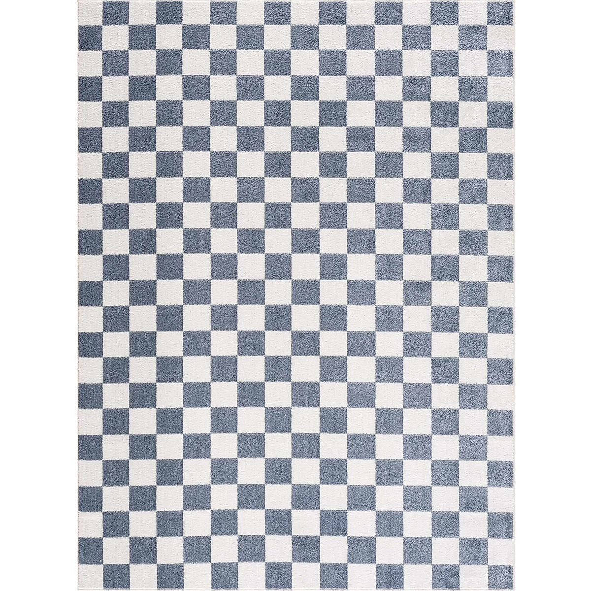 Hauteloom Brone Contemporary Checkered Area Rug - Modern Geometric Bordered Carpet for Living Room, Bedroom, Dining Room - Checkboard Design - Square Tiles - Blue, Ivory - 5'3" x 7'