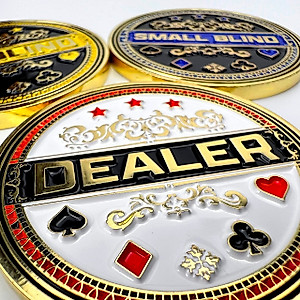 Luck Lab Set of 3 Metal Poker Buttons - Dealer Button, Big Blind and Small Blind Metal Weights (Position Markers) for Texas Hold Em - 1.75 inch