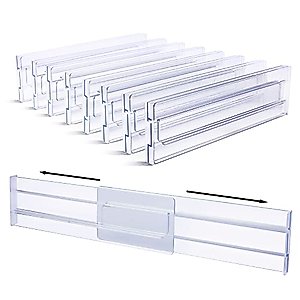 Drawer Dividers Organizers 8 Pack, Vtopmart Adjustable 3.2" High Expandable from 12.5-21.7" Kitchen Drawer Organizer, Clear Plastic Drawers Separators for Clothing, Kitchen Utensils and Office Storage