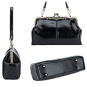 Micom New Small Retro Vintage Kiss Lock Imitation Leather Purse Handbag Totes Bag for Women,girls (Black1)