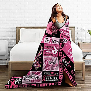COTIMO Breast Cancer Awareness Blanket Breast Cancer Survivor Gifts for Women Cancer Throw Blankets Fight Cancer Gift for Chemo Patients Friends Colleagues 50x60 in