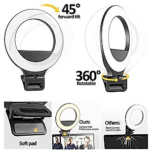 Clip-on Ring Light for Laptop/Computer, 10 Brightness Levels, 3 Light Modes - Perfect for Video Conferencing and Live Streaming, Compatible with Laptop, Tablet and Desktop Computers