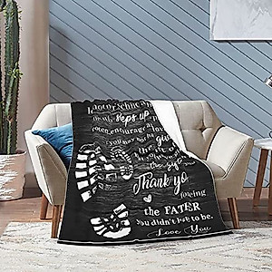 HAXOILO Stepped Up Dad Gifts Blanket to My Bonus Dad Father Daddy Throws Gifts for Fathers Day Birthday 80x60 in