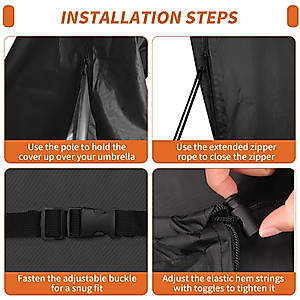 Neween Patio Umbrella Cover Waterproof Outdoor Anti-UV Cantilever Offset Umbrella Cover fit for 9ft to 13ft Parasol, Banana Umbrella Cover with Zipper and Rod, Black, for 9'-13' Offset Umbrella