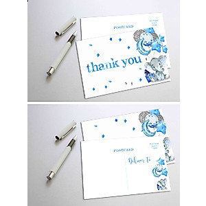 Yuansail Baby Shower Thank You Postcards, Blue Elephant Appreciation Post Cards, 25 cards – (bb006-ganxie)