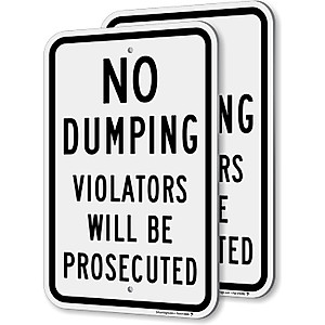 SmartSign No Dumping Violators Will Be Prosecuted Sign - 2 Pack, 18 x 12 inch, 2mm Aluminum Composite, Pre-Drilled Holes, Black and White, Made in USA