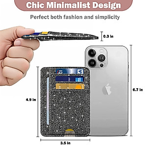 HOTCOOL Card Holder Wallet Front Pocket Minimalist Travel Cute Funny Thin Leather With RFID Blocking Small Credit Card Holder Wallet for Men & Women Girls Organizer Gifts, Glitter Black