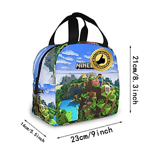 ZDINHNFO Game Lunch Box with Front Pocket, Lunch Bag Tote, Thermal Insulation and Cold Preservation Meal Tote