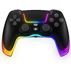 Rotacess Wireless Controller for PS4/Slim/Pro with Cool LED Light, Programming Back Button, Adjustable Turbo, Vibration and Motion