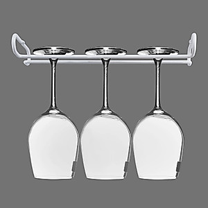 eastbao white 2 Wine Glass Rack Under Cabinet Shelf Glasses Holder Storage With Drying Stemware Rack Under Counter Wine Glass Holder Metal Hanger Steamware Wine Glass Hanging Rack for Kitchen