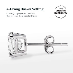 Kezef Rhodium Plated Sterling Silver Stud Earrings for Women and Men, Round Brilliant Cut CZ Cubic Zirconia in .925 Silver Basket Setting