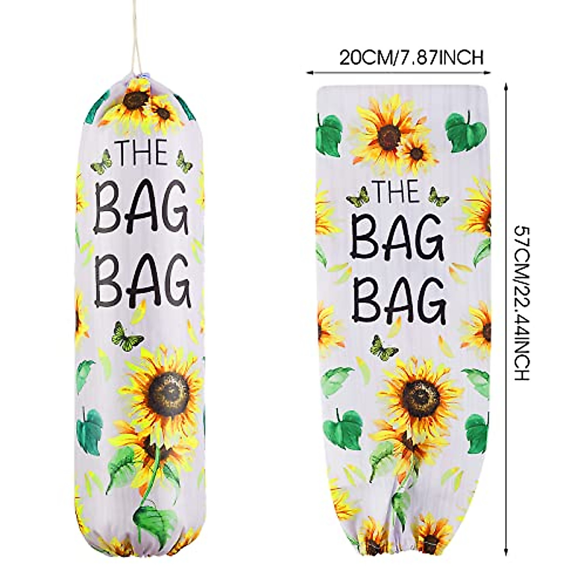 Sunflower Plastic Bag Holder for Kitchen, Plastic Bag Organizer and Dispenser Wall Mount Plastic Bags with Self-adhesive Hooks Garbage Shopping Trash Bags Storage Sunflower Farmhouse Home Decor