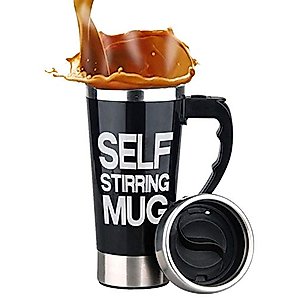 Mengshen Self Stirring Mug - Portable Lazy Auto Mixing Tea Coffee Cup Perfect For Office Home Outdoor Gift 450ml, A008A Black