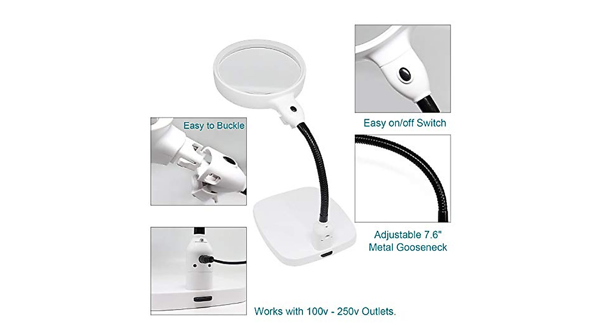 8X Lighted Desktop Magnifier with 5.7 Inch Lens & 6 LEDs | RELIANCER