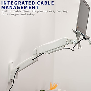 VIVO Height Adjustable Pneumatic Extended Arm Laptop Wall Mount, Full Motion Articulating Notebook Tray, Fits 10 to 15.6 inch Screen, White, MOUNT-V001GLW