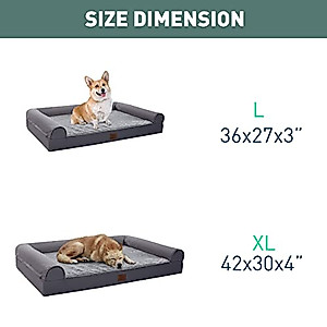 Eterish Extra Large Orthopedic Dog Bed for Medium, Large, Extra Large Dogs up to 100 lbs, 4 inches Thick Egg-Crate Foam Bolster Dog Sofa Couch Bed with Removable Cover, Pet Bed Machine Washable, Grey